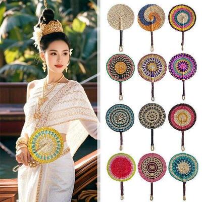 Woven Straw Fan Summer Cooling Grass Vietnamese Handwoven