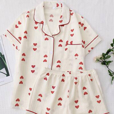 Women Over Print Contrast Binding Button Shirt Elastic Waist