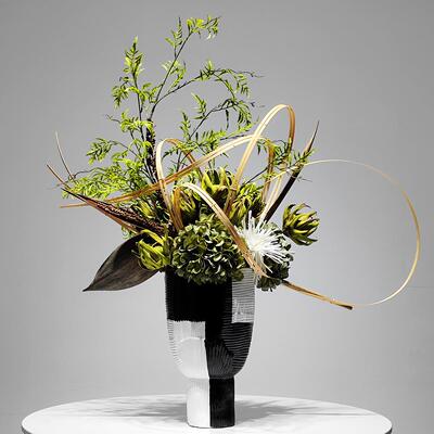 新中现代创假意花绿瓶仿真花式艺摆件样板间酒店卖场ECA植花摆设