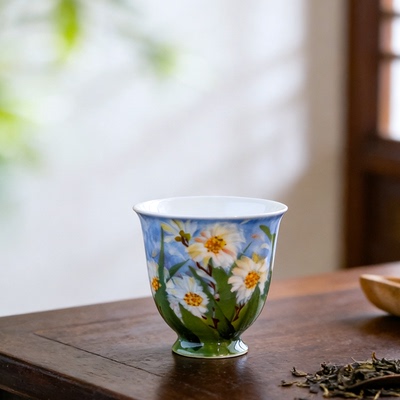 重工高端油画铃铛杯醴陵釉下五彩纯手绘陶瓷茶杯品茗杯轻奢主人杯