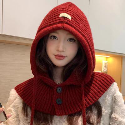 秋冬季防寒保暖帽子女安哥拉红巴拉克拉法帽大头围系绳针织1009z
