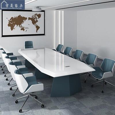 会议桌长桌烤漆白色大型时尚洽谈桌会议室组合多人办公桌简约现代