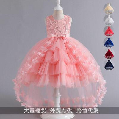 girls sequin appliques embroidered bow front tiered layer