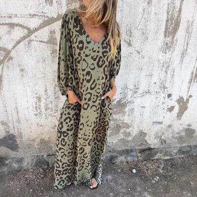 Women's Long Sleeve Floral Printed Dress, Classic V Neck Des