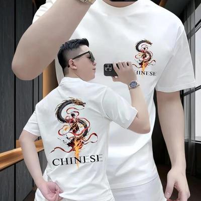 哪吒CHINESE2025高品质重磅轻奢内搭T恤短袖印花圆领时尚宽松半袖