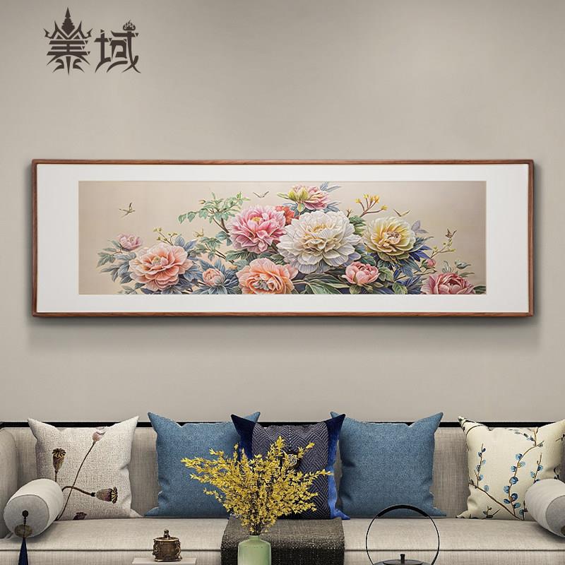 手工錾刻 铜雕画 画《牡丹花》客厅沙发背景墙挂画 画 中式横版装