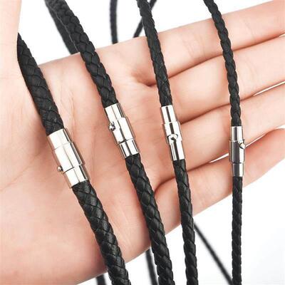 Men-made Leather Necklace Choker Black Brown Braided Rope Ch