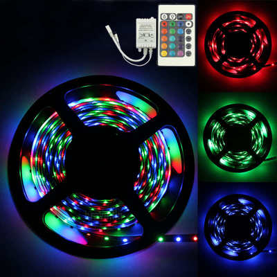 3528RGB七彩色高亮灯带套装软灯条 防水300珠 24W电源 24键调光器