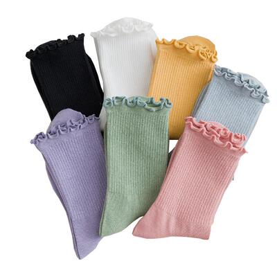 White Socks Women Kawaii Cute Frilly Ruffle Socks Cotton Jap