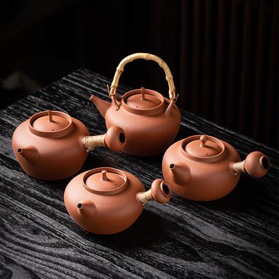 手工红泥砂铫烧水跳盖壶侧把泡茶煮水壶潮州玉书煨电陶炉茶具套装