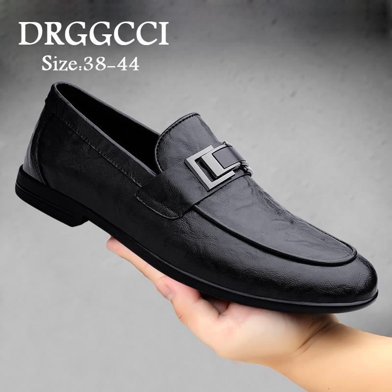 DRGGCCI休闲皮鞋男士2026年春秋季新款真皮英伦时尚高级感豆豆鞋