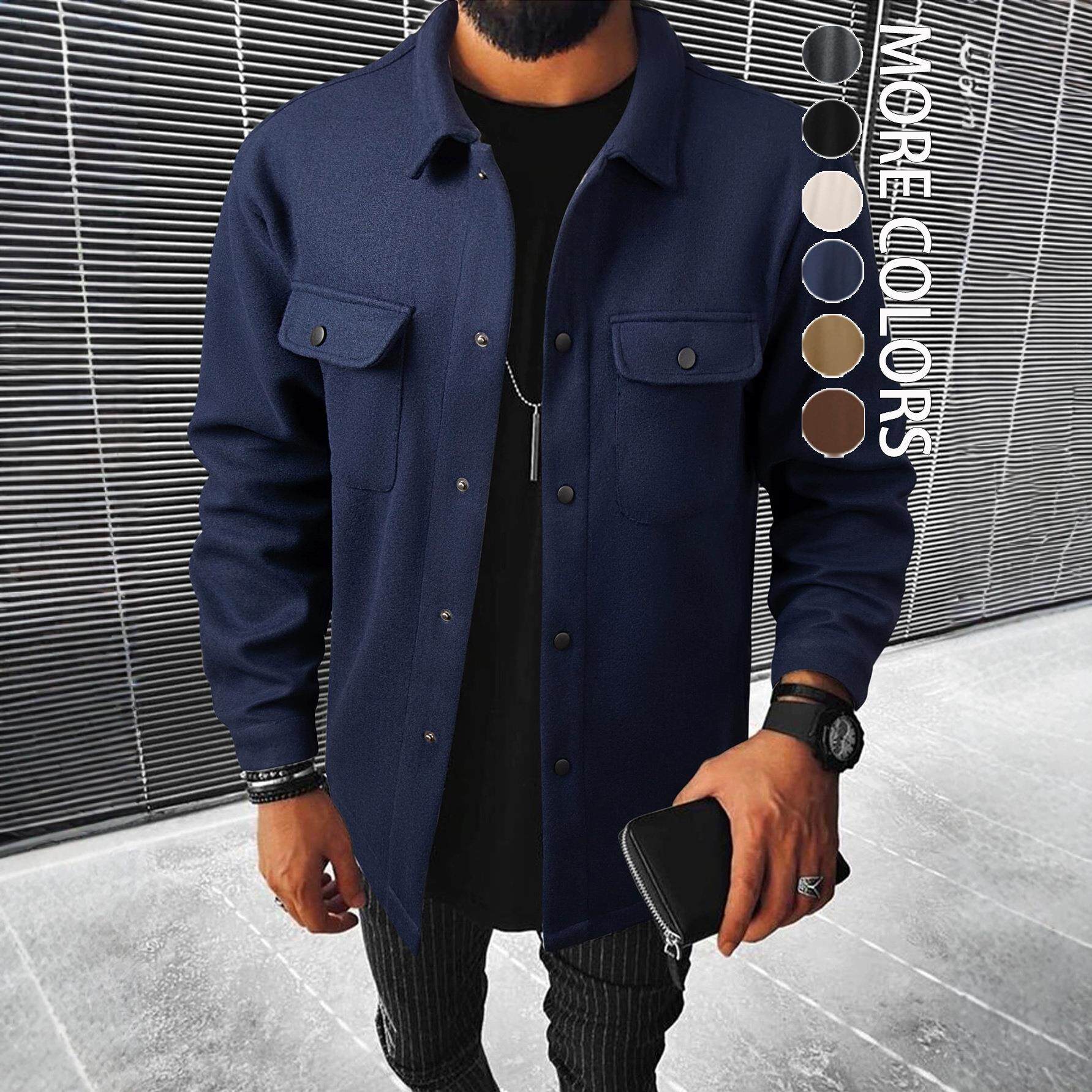 Men's Casual Fitted Long Sleeve Overcoat Jacket with Front
