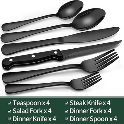 Black Silverware Set Tableware Cutlery Set Flatware Knives