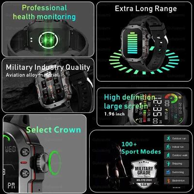 For hua Xiaomi 1.96 Inch Screen Smart Watch Mens Bluetooth C