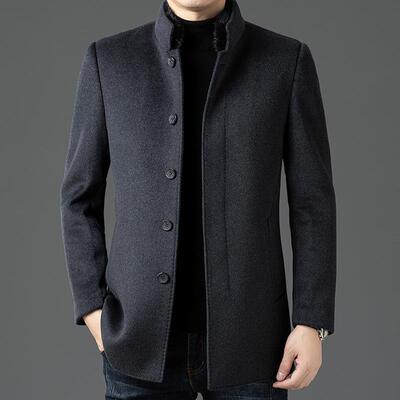 中老年男士男毛呢大衣中长件款立领羽绒内双11509-PP胆秋冬面呢外