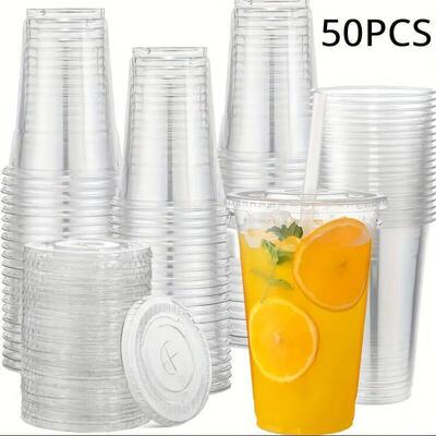 50Sets 12/16/20OZ Plastic Cups With Lids Clear Disposable Cu