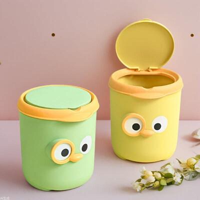Cute Mini Desktop Trash Can with Lid - Small Size for Bedroo