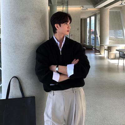Half zip lapel sweater men's knitted top