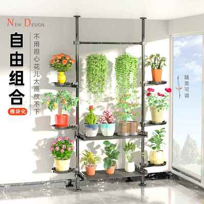 顶天立地花架墙面置物阳架窗台台造改客两竖一横厅隔断室内绿植架