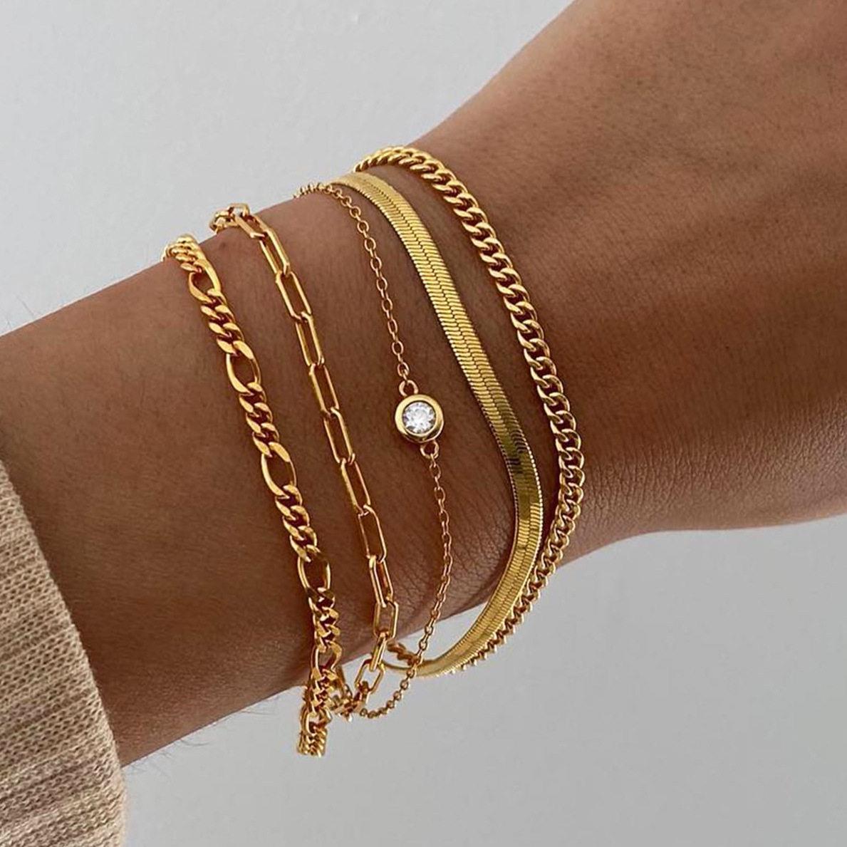 Bracelet set 5 pieces蛇骨炼套装5件套镶钻炼条多层叠戴手錬女