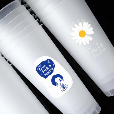 网红奶茶杯子商用700ml500果汁杯一次性带盖子90口径磨砂注塑杯定