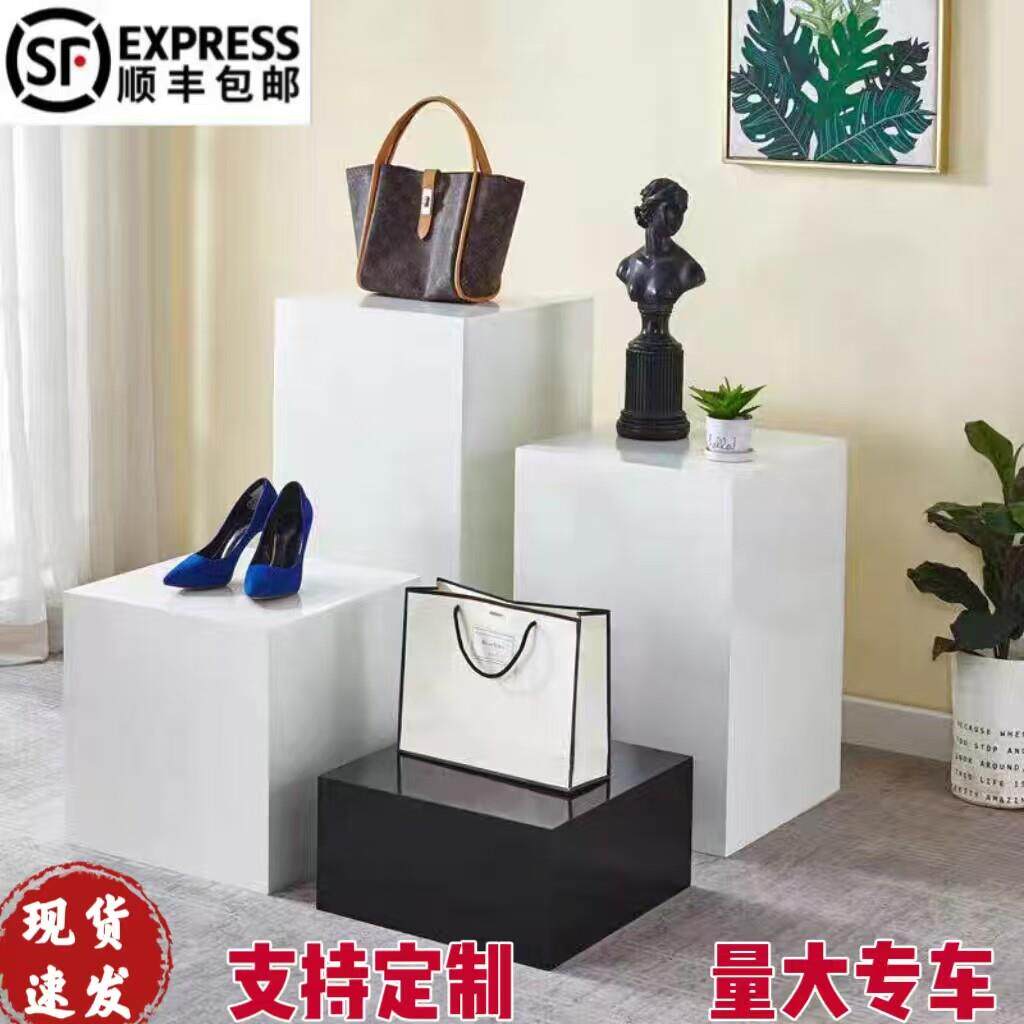 方形地台展示台橱窗木制烤漆模特白色底座商业陈列展柜展会展台