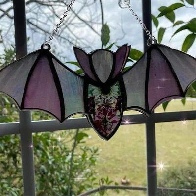 Halloween Bat Stained Glass Window Hanging Acrylic Wall