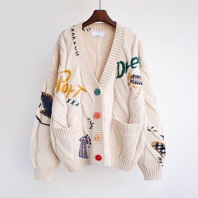 Embroidered sweater women's letter knitted sweater jacket