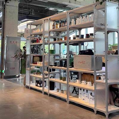 简约现代工业风展示架收纳置物架商城超市铝型材货架家用储物架