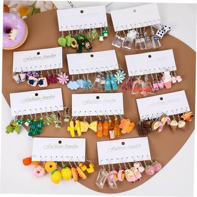 Earrings set 5 pieces彩色压克力耳环套组5件牛油果多巴胺耳环