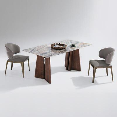 JWYS-6344长方形天然彩晶石餐桌胡桃木现代简约设计师轻奢实木餐