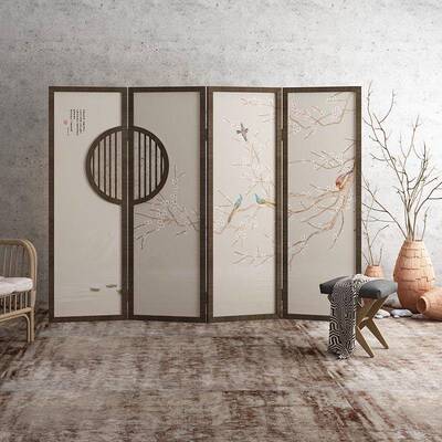 新中式实木折屏DTG隔客厅卧叠室遮挡酒店餐厅隔断移动半折透明断