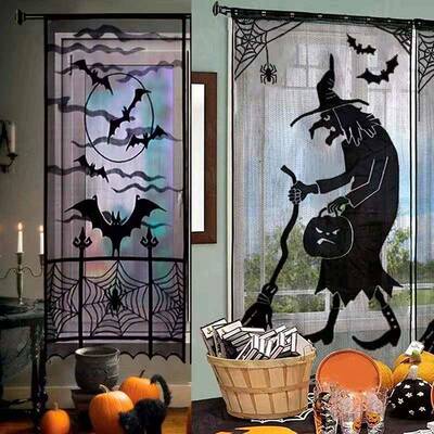 Halloween Spider Witch Bat skull curtain party decorations