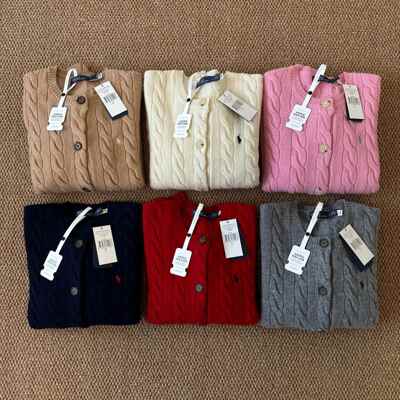 可扫码天花板级/80%羊毛20%羊绒RL拉夫小马标刺绣新款开衫绞花女