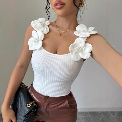 Heart Girl 3D Flower Decorative Knitted Sleeveless