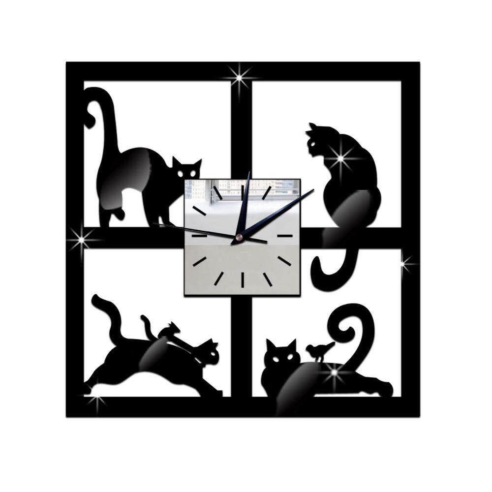 GZ033 猫咪镜面墙钟 立体 墙面贴钟 儿童卧室墙贴客厅猫奴贴