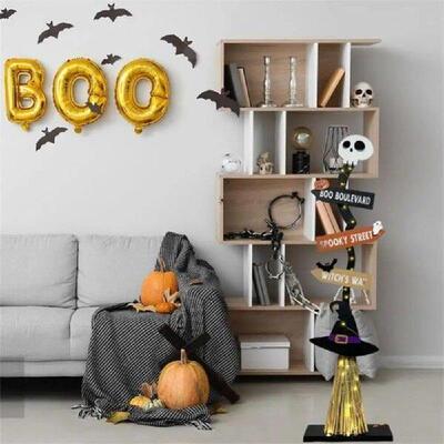 Ghost Halloween Witch Broom Decor Wooden Garden Decor