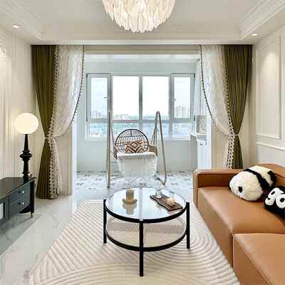 绍窗兴帘澳洲羊毛绒EGL法式轻窗奢厅卧室橄榄绿遮光帘 布客成品