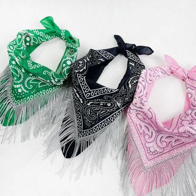 Beautiful Silver Fringed Bandana Turban Headscarf Party Band