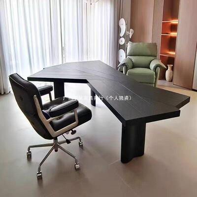 实木电脑形桌老板桌创公意书原木设桌计师工作台78641异办桌不规