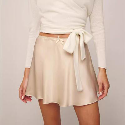 Satin half skirt, high waisted elastic women's skirt,
