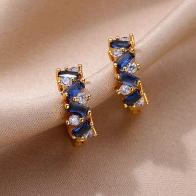 Rainbow Colored Zircon Earrings for Women Gold Plated