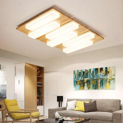 日式客厅灯简约长方形北欧LED吸顶灯原木实木灯餐厅主卧室灯8190