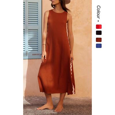 Women Summer Beach Boho Flowy Maxi Dress Casual Sleeveless V