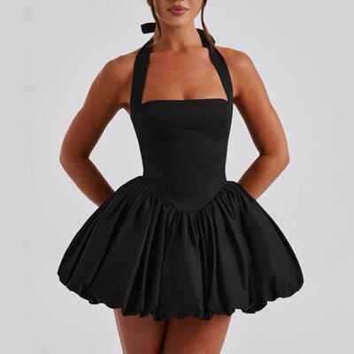 Waist cinching slimming puffy skirt with neck tie