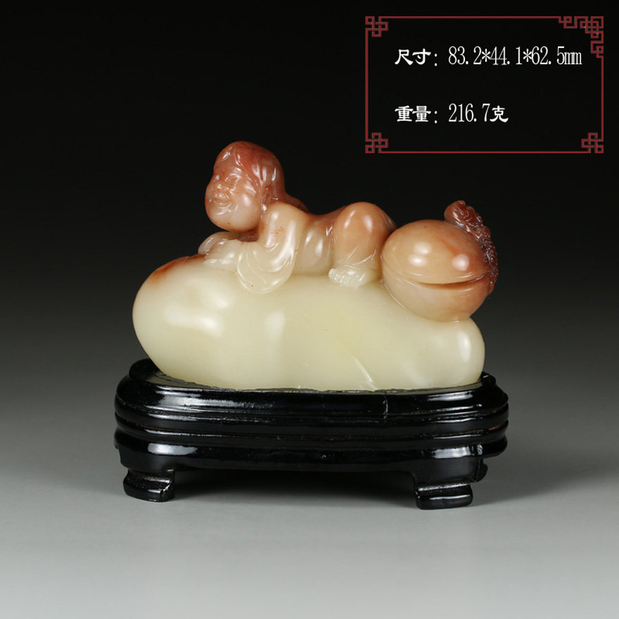 【孤品珍玩】寿山巧色老性芙蓉刘海戏金蟾摆件书房摆设礼品p537
