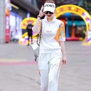 CHOLE STAR2025 夏季大码运动套装女高级感休闲冰丝束脚裤两件套