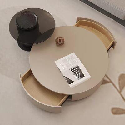 师现代简约圆形轻奢茶几组小户型厅可移动合茶ENJ几设计玻璃小边