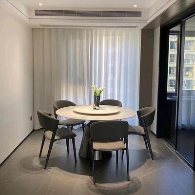 意式极岩板餐桌现代轻奢家BRI用黑圆简形餐不桌锈钢钛高端餐厅饭