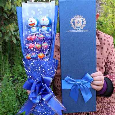 11颗真知棒棒棒糖花束kat猫公仔卡通花束礼盒手捧花七夕情人节礼